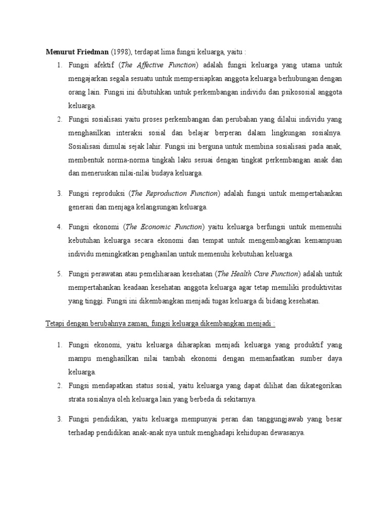 Menurut Friedman Fungsi Keluarga 