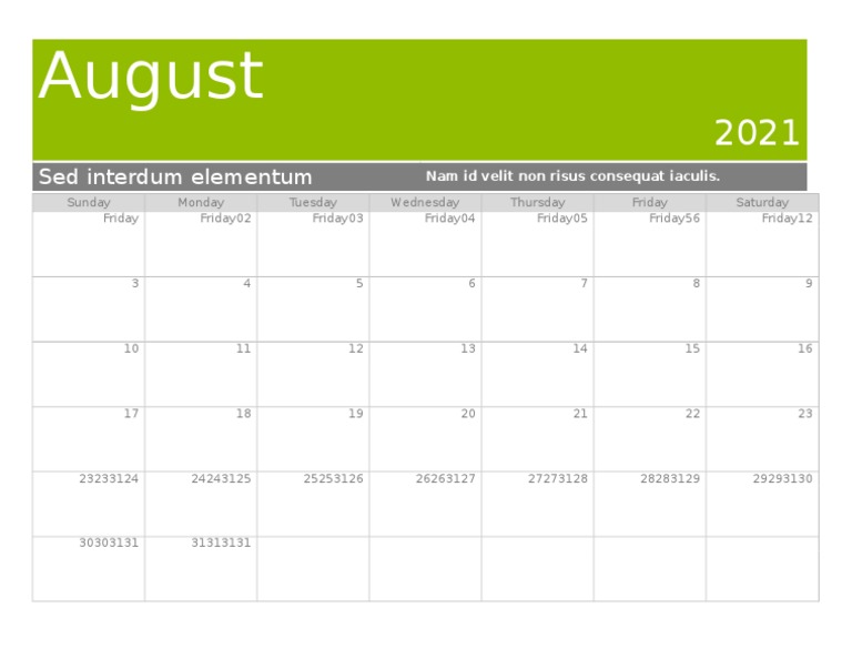 August 2021 Calendar Template | PDF