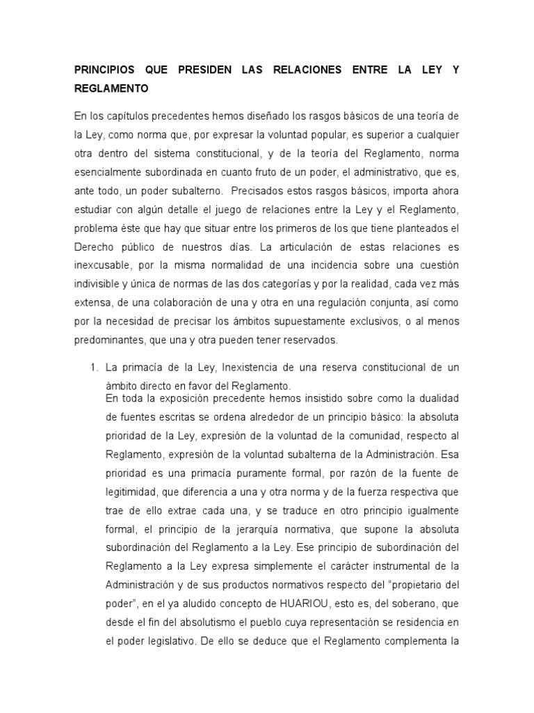 Principios Que Presiden Las Relaciones Entre La Ley y Reglamento | PDF ...