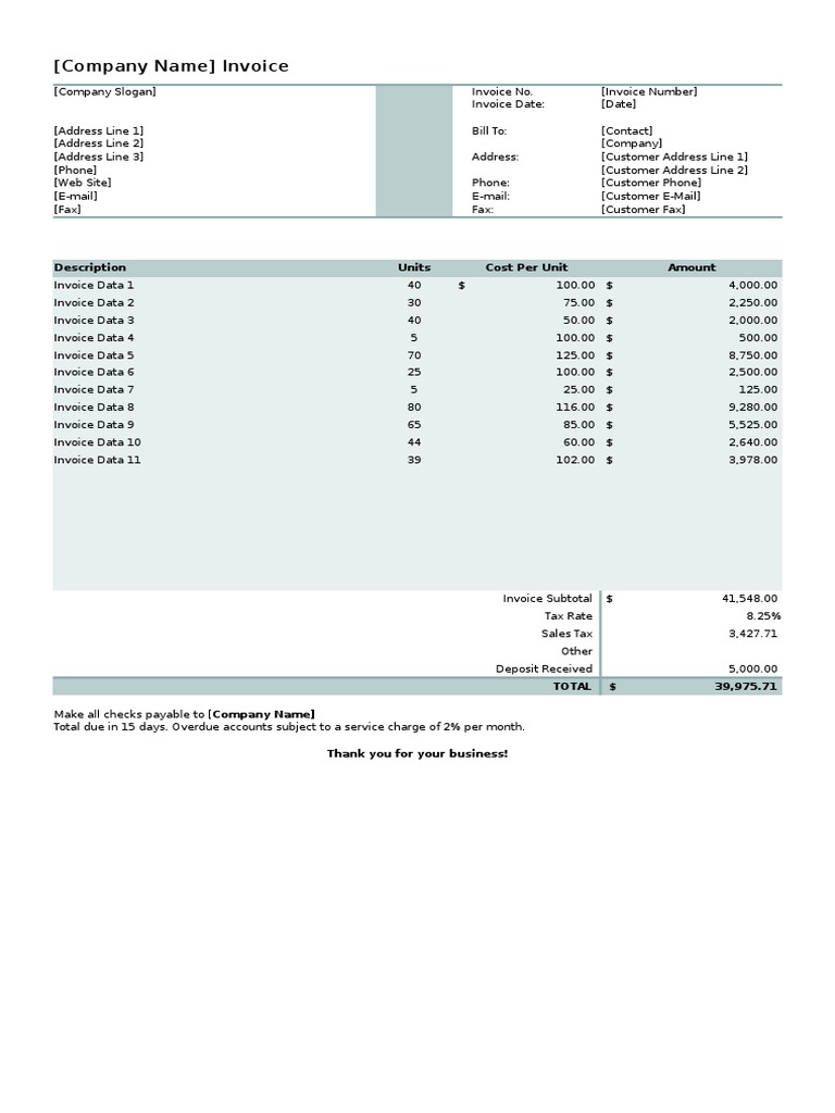 (Company Name) Invoice: Description Units Cost Per Unit Amount | PDF