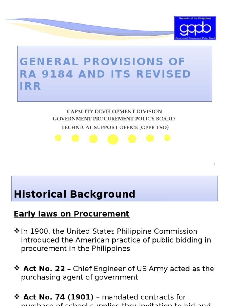 General Provisions of RA 9184 and Its IRR 2 | PDF | Procurement | Infrastructure