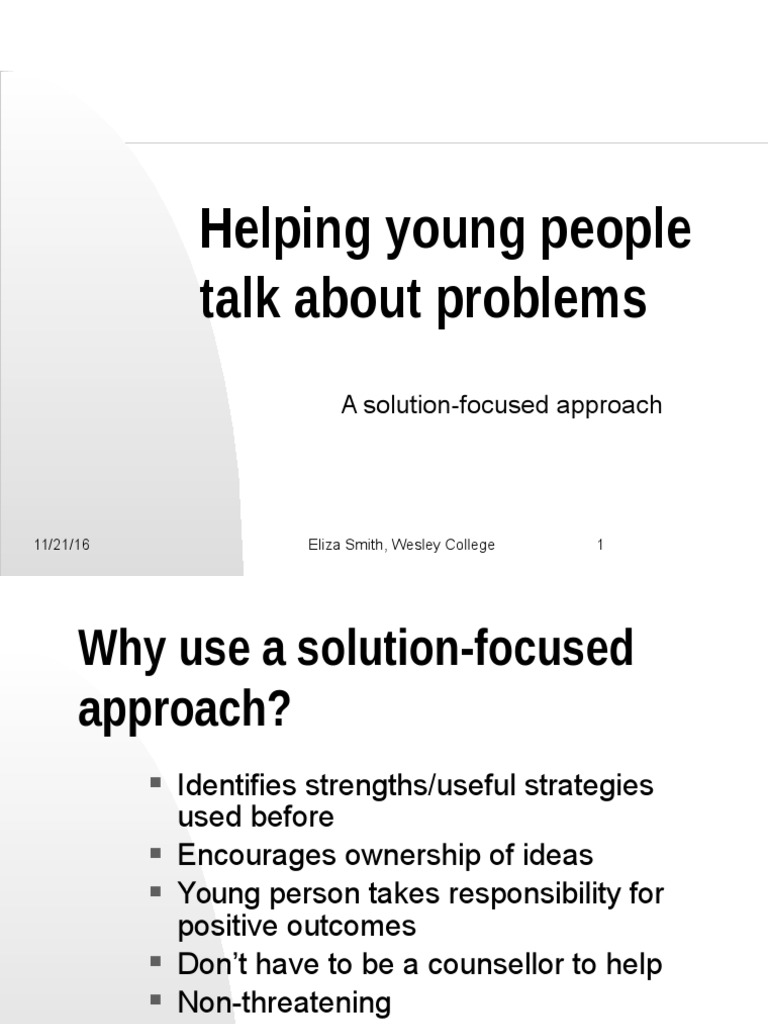 Using Solution Focused Questioning Eliza Smith | PDF | Psychological ...