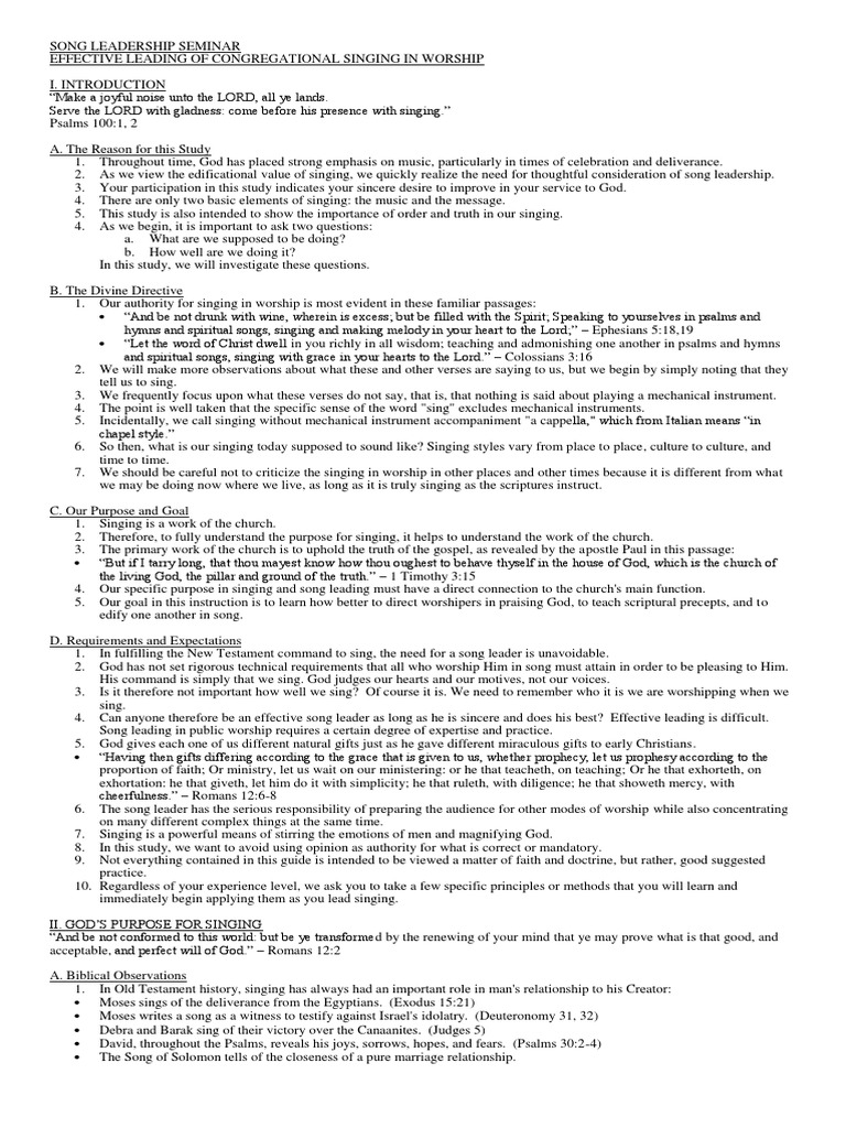 Song Leadership Seminar Handout | PDF | Hymns | Singing