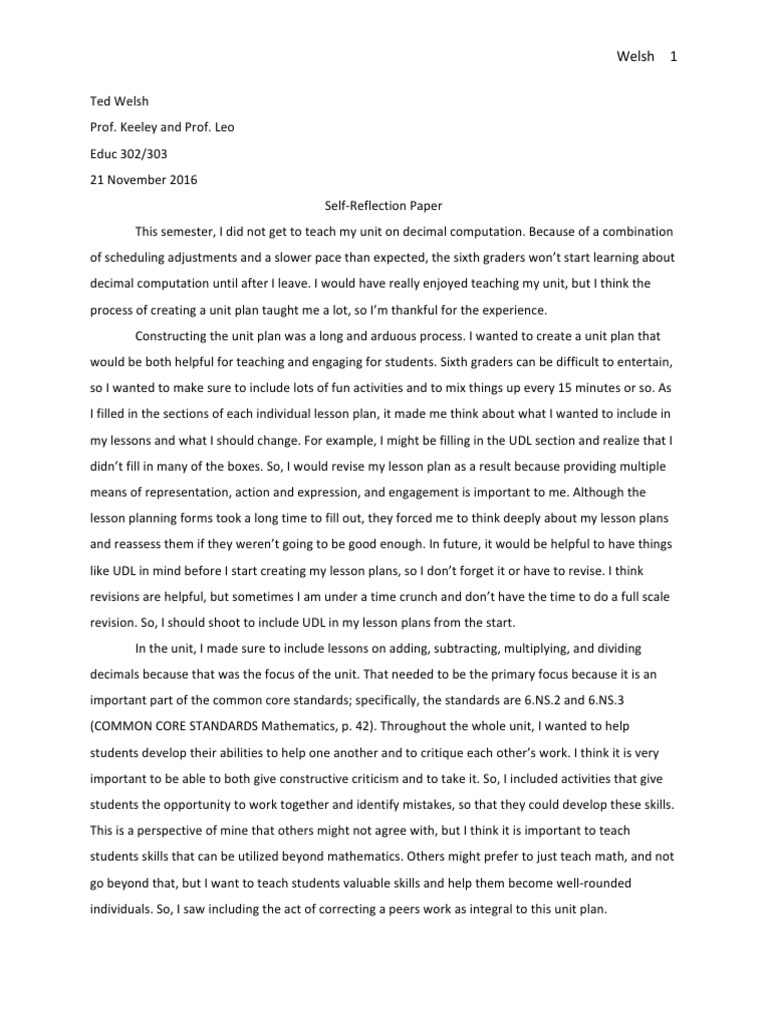 Self Reflection | PDF | Common Core State Standards Initiative | Lesson ...