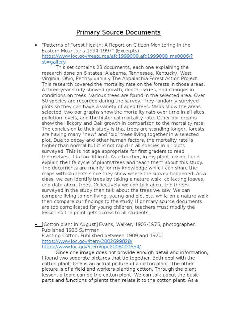Primary Source Documents | PDF | Trees | Cotton