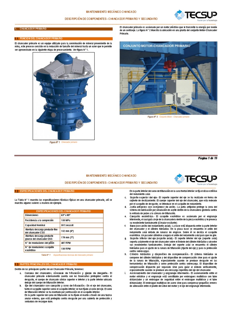 Unidad 2. Descripción de Componentes- Chancador Primario y Secundario ...