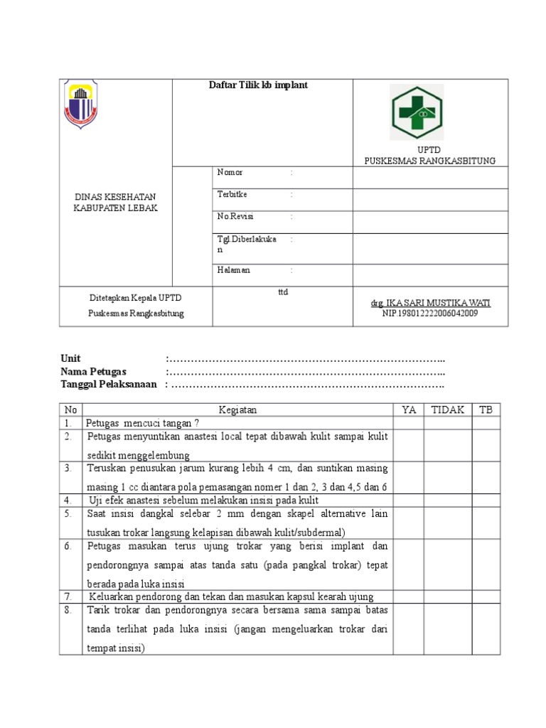 KB Implant Daftar Tilik | PDF
