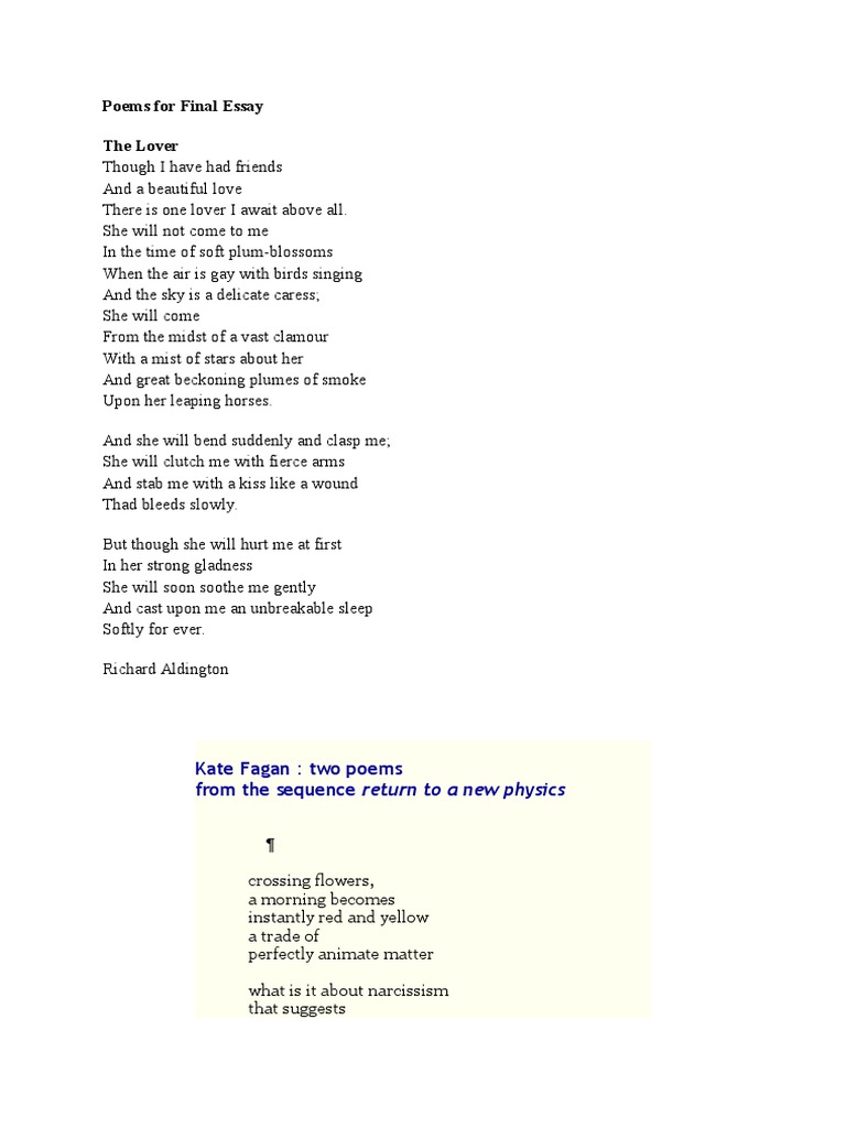 Poems For Final Essay The Lover: Kate Fagan: Two Poems From The ...