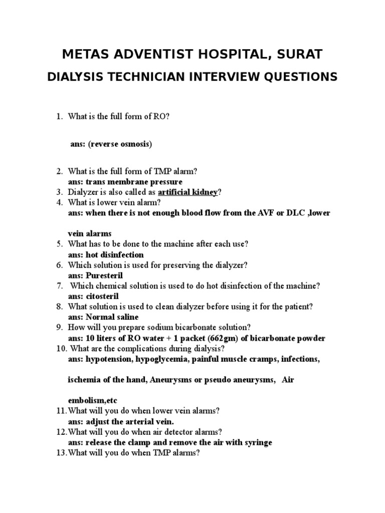 Dialysis Interview Questions | PDF | Wellness