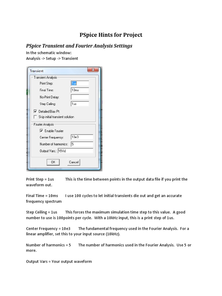 Pspice Transient Fourier Settings | PDF