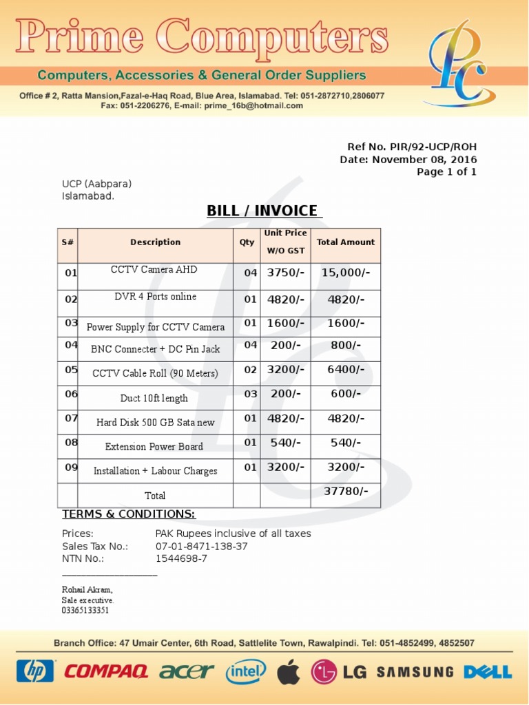 Bill / Invoice: Ref No. PIR/92-UCP/ROH Date: November 08, 2016 Page 1 ...