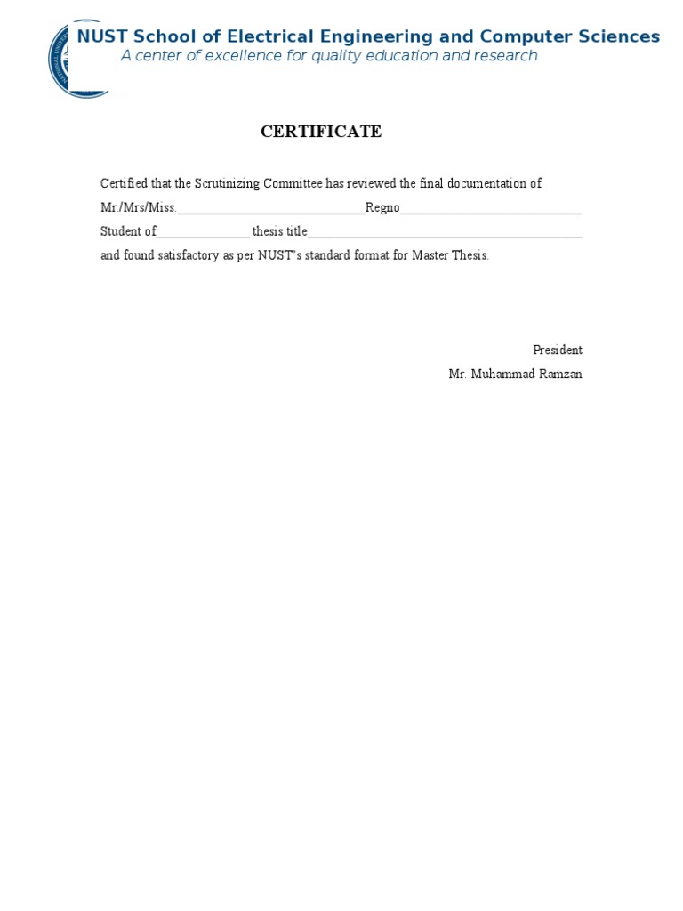 Certificate: NUST School of Electrical Engineering and Computer ...