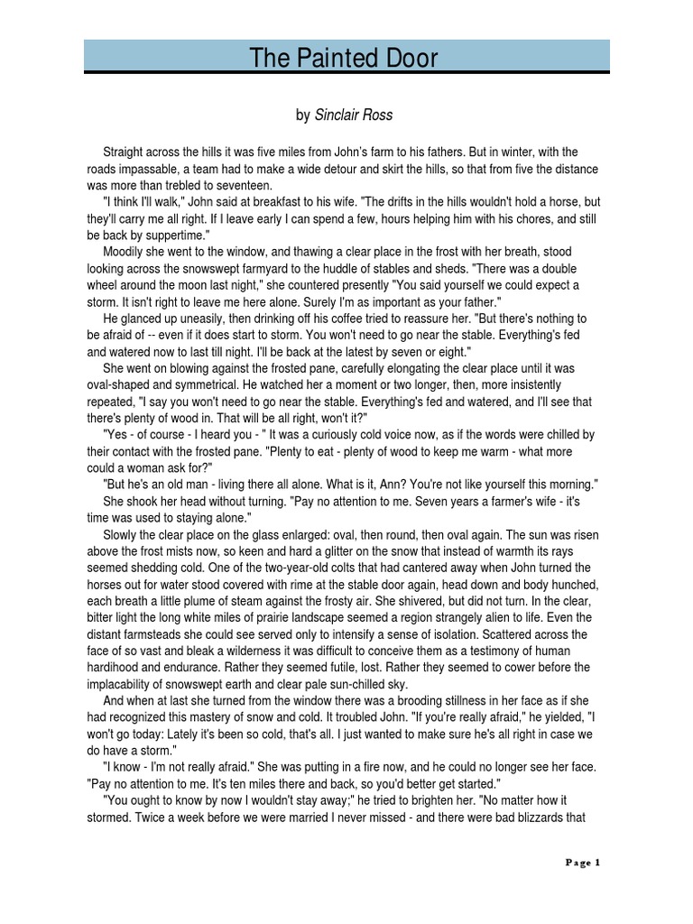 Sinclair Ross The Painted Door | PDF | Nature
