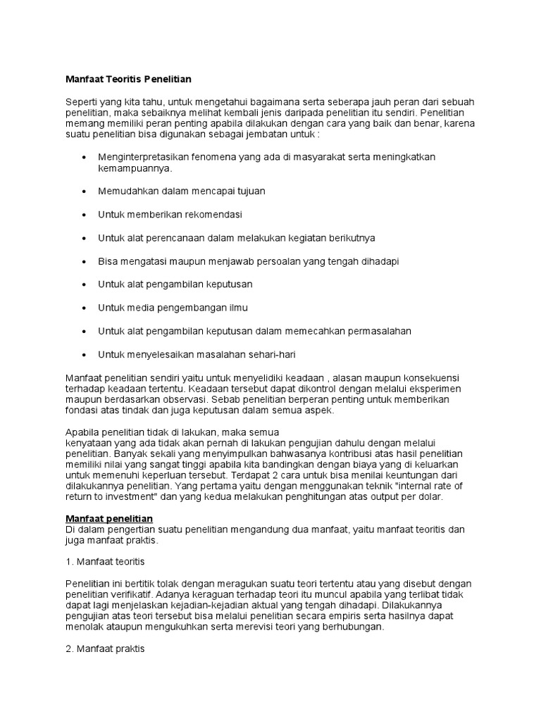 Pengertian Manfaat Teoritis Dan Praktis Penelitian | PDF