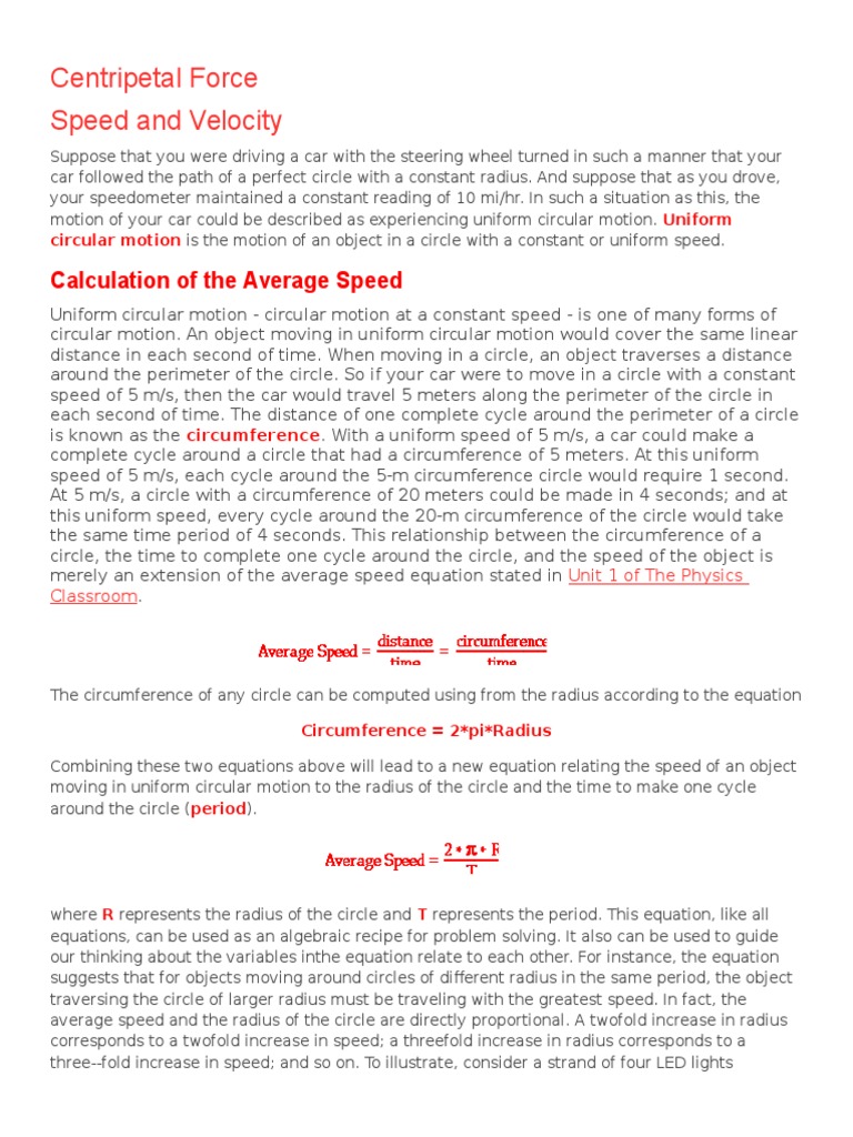 Centripetal Force | PDF | Acceleration | Velocity