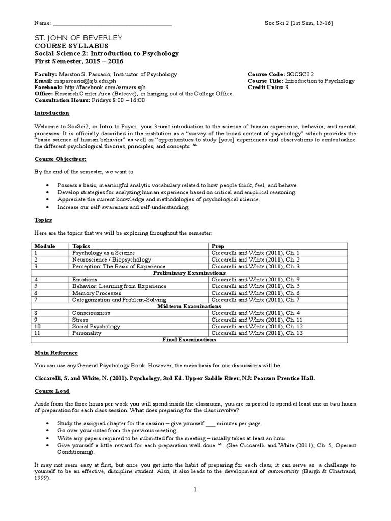 Course Syllabus SOC SCI 2 | PDF