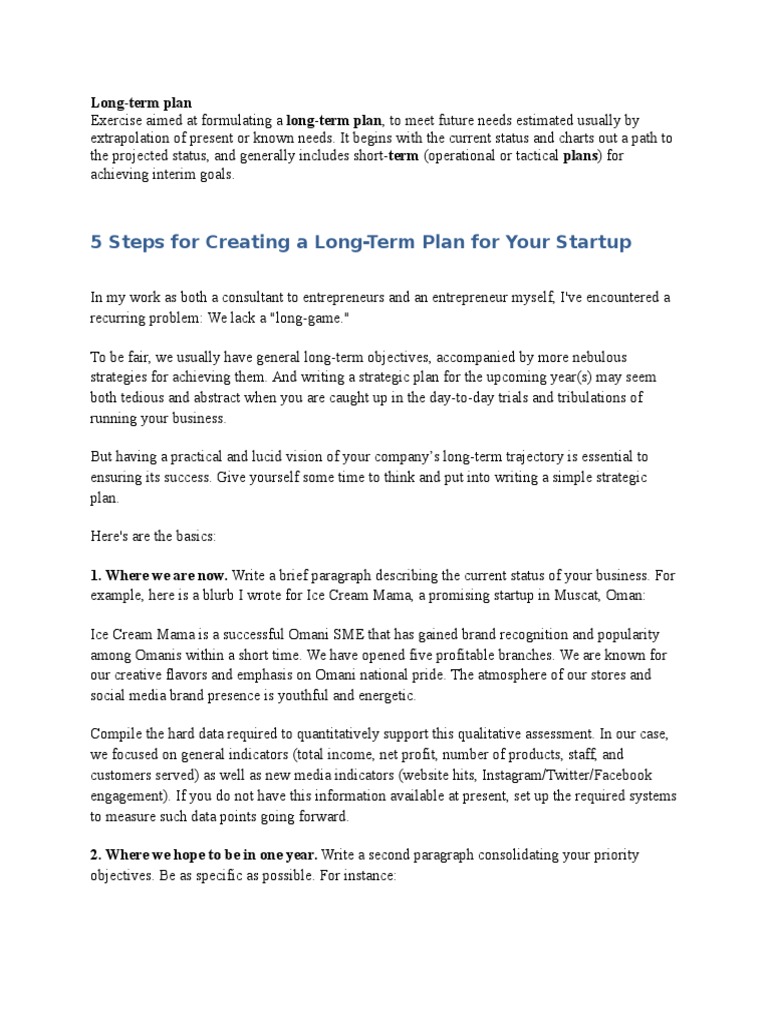 5 Steps For Creating A Long-Term Plan For Your Startup | PDF | Oman | Brand