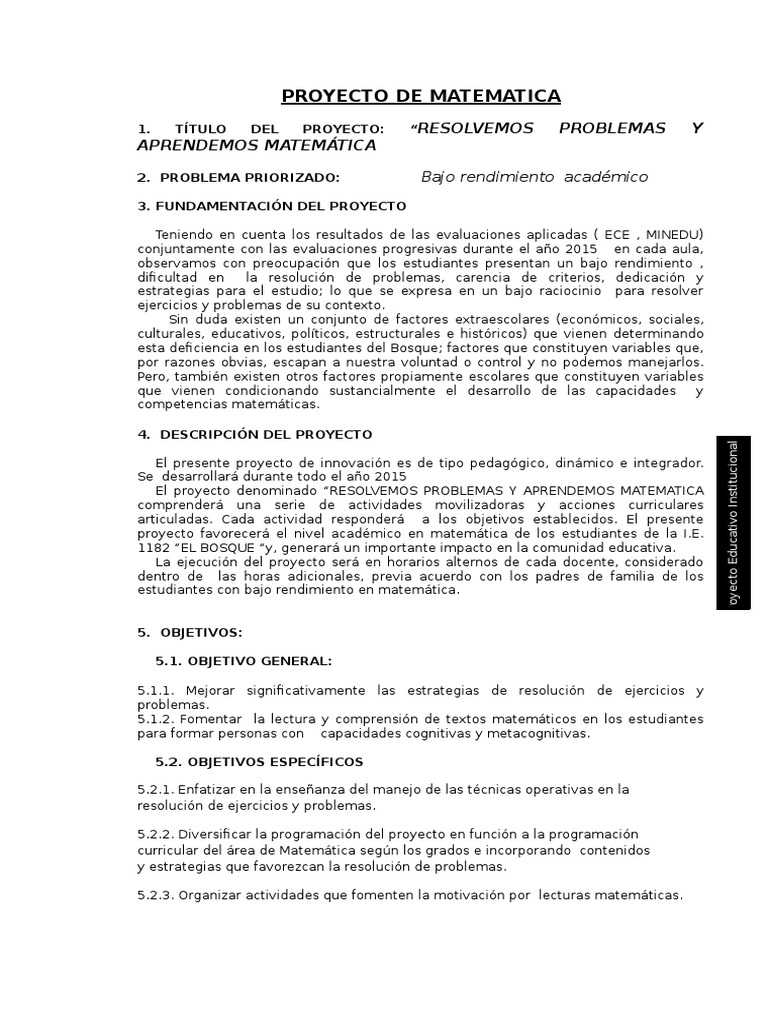 Proyecto de Matematica 2016 | Descargar gratis PDF | Enseñanza de matemática | Ciencia cognitiva