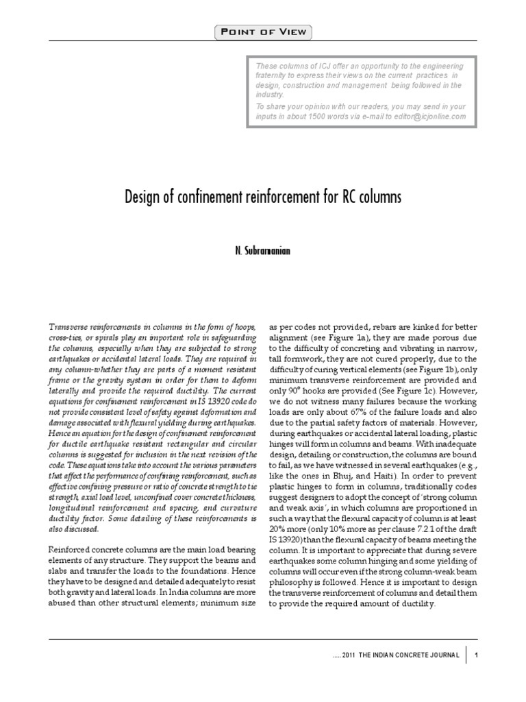 RC Column Confinement Reinforcement Design | PDF | Column | Plasticity ...