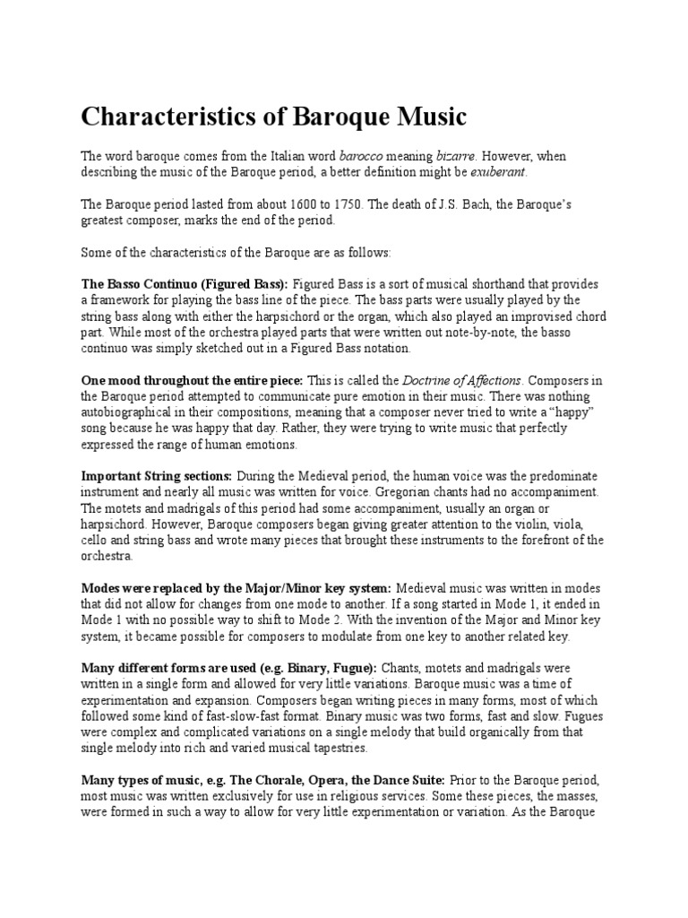 Characteristics of Baroque Music | PDF | Baroque Music | Composers