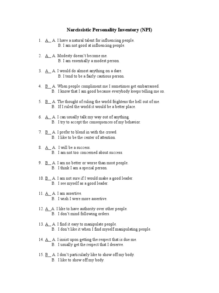 NPI With Key-2 | PDF | Narcissism | Behavioural Sciences
