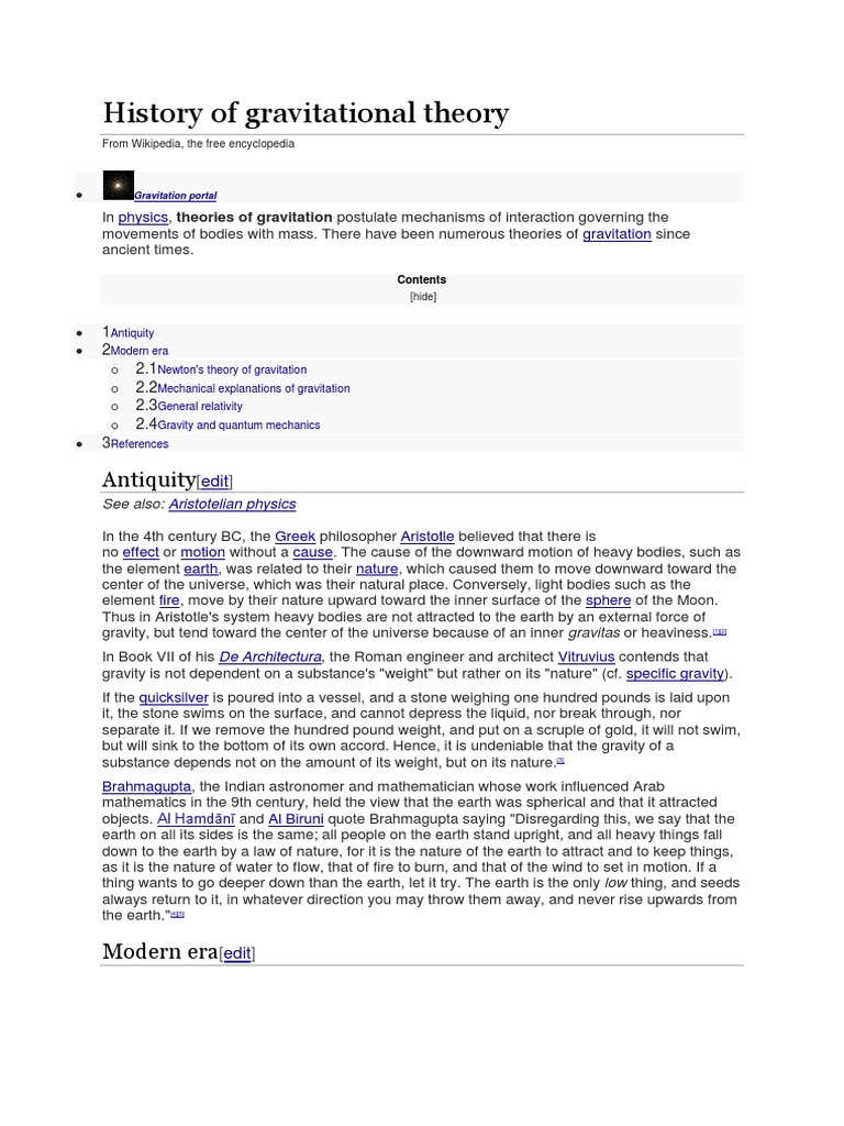 History of Gravitational Theory | PDF | Gravity | Weight
