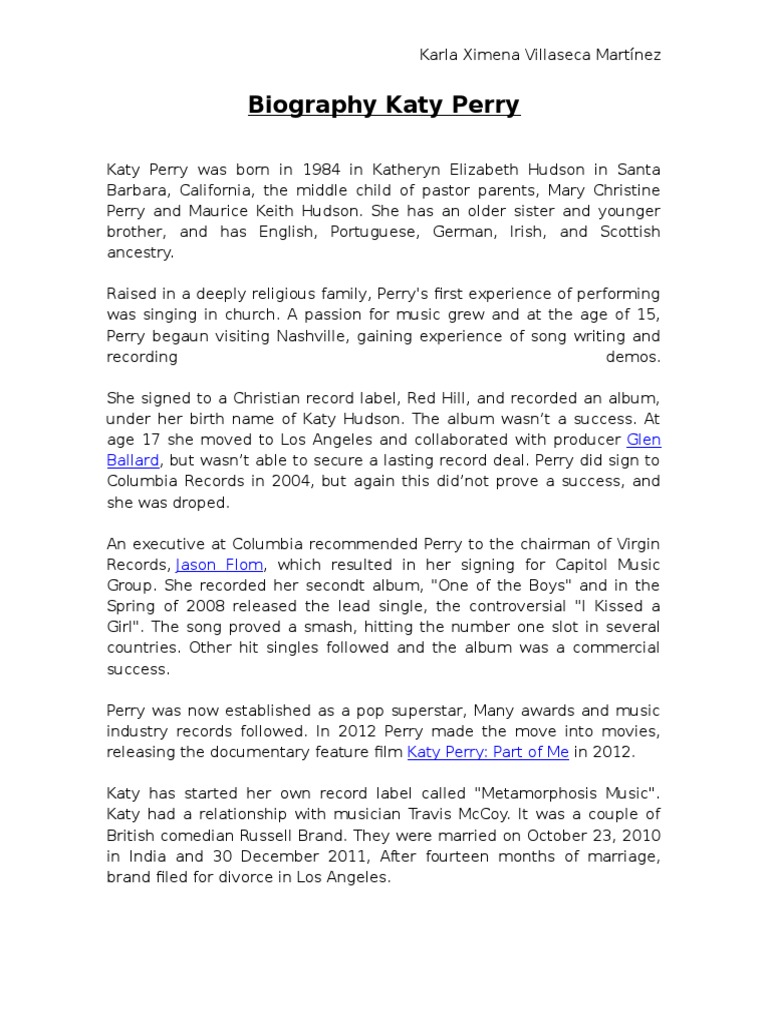 Katy Perry: Biography and Career Highlights | PDF