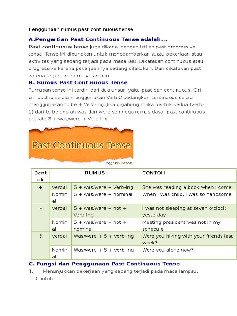 Penggunaan Rumus Past Continuous Tense | PDF | Seni & Disiplin Bahasa