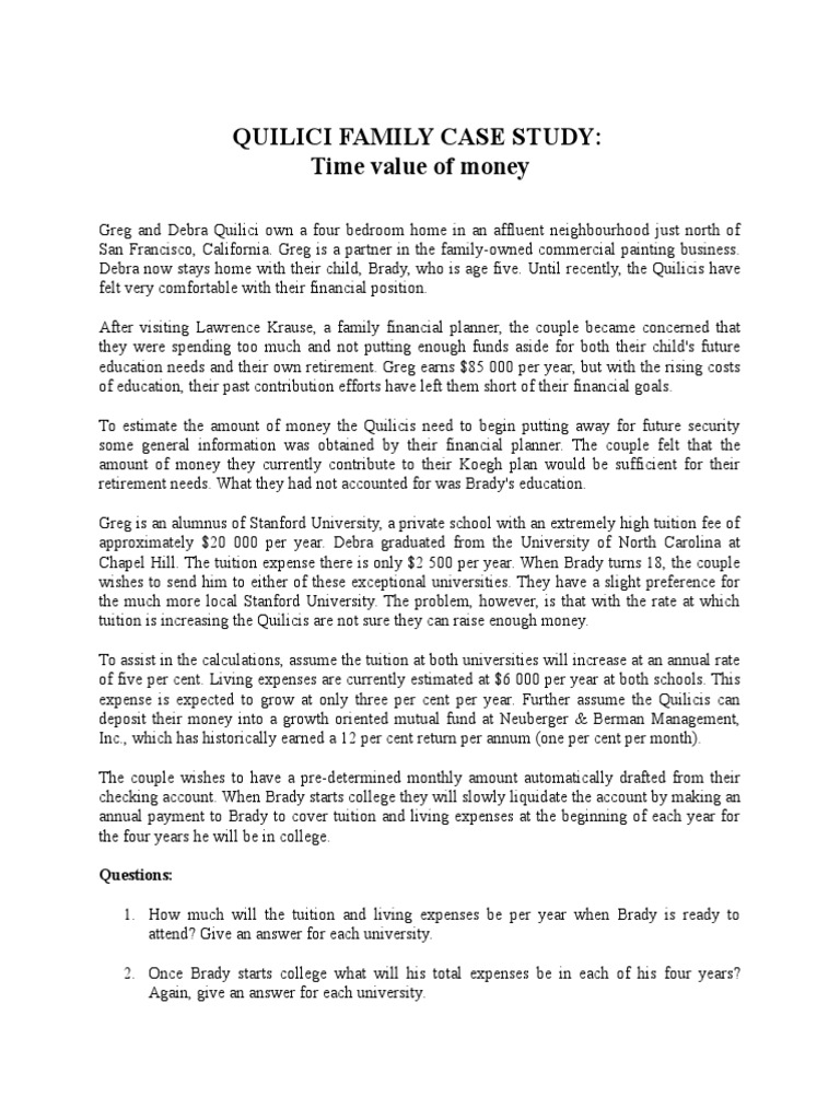 Quilici Family Case Study | PDF | Tuition Payments | Money