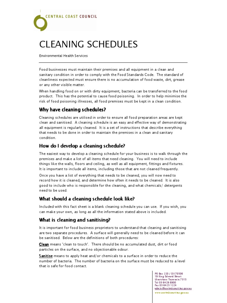 Cleaning Schedule Kitchen Free Download PDF Format Template ...