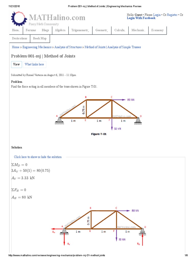 Problem 001-Mj - Method of Joints - Engineering Mechanics Review | PDF ...