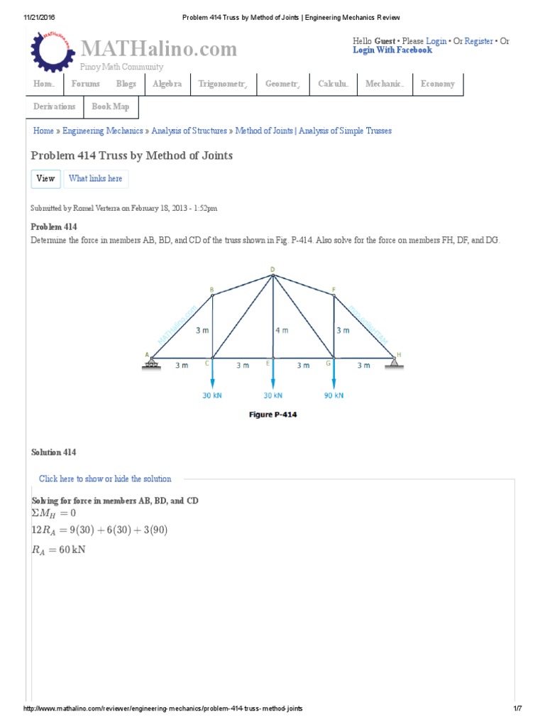 Problem 414 Truss by Method of Joints - Engineering Mechanics Review ...