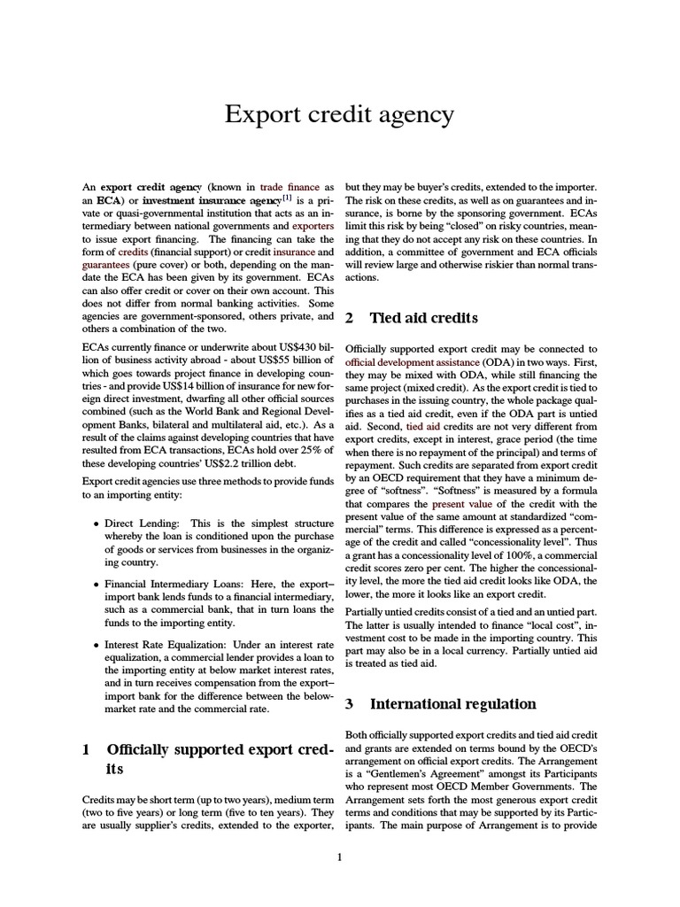 Export Credit Agency | PDF | International Business | Economic Institutions