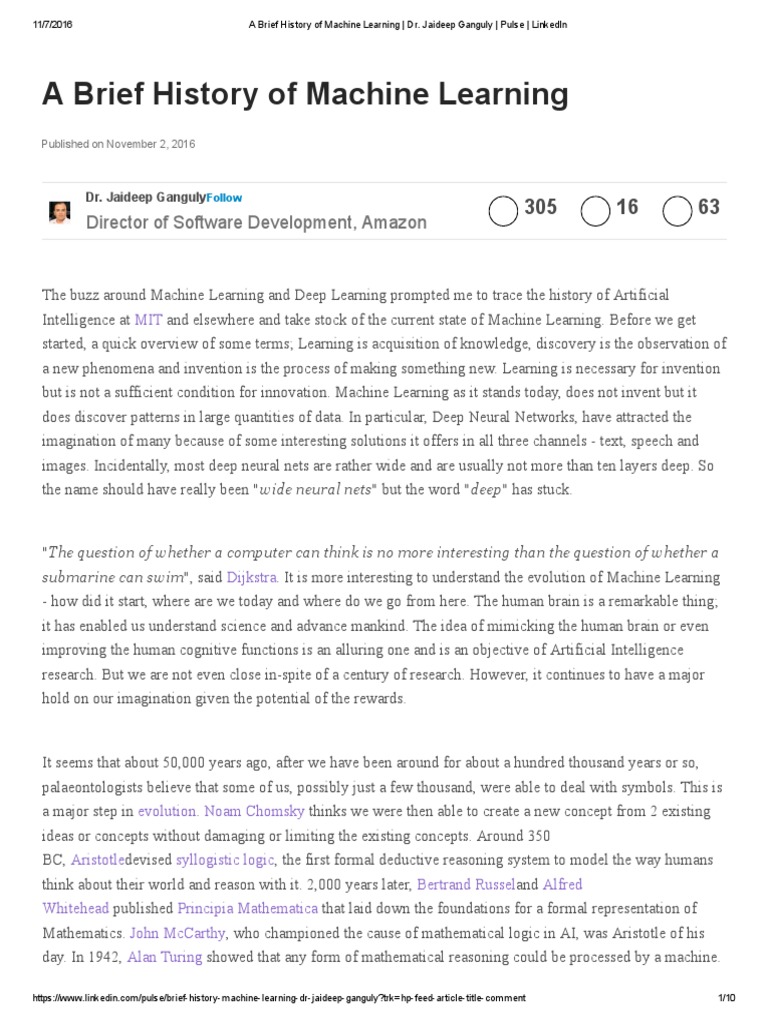 A Brief History of Machine Learning - Dr. Jaideep Ganguly | PDF | Deep ...