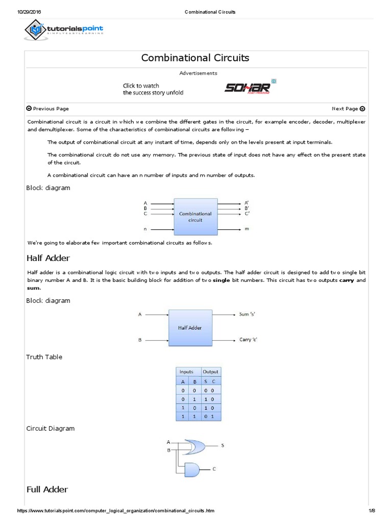Combinational Circuits: Half Adder | PDF | Subtraction | Electronic ...