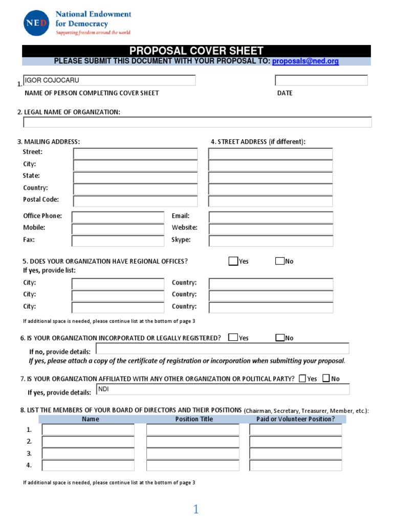 Proposal Cover Sheet PDF | PDF