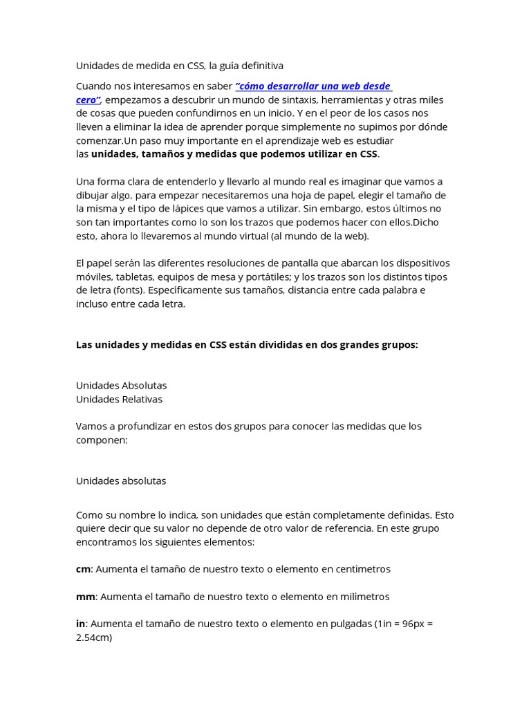 Unidades de Medida en CSS, La Guía Definitiva | PDF | Hojas de estilo ...
