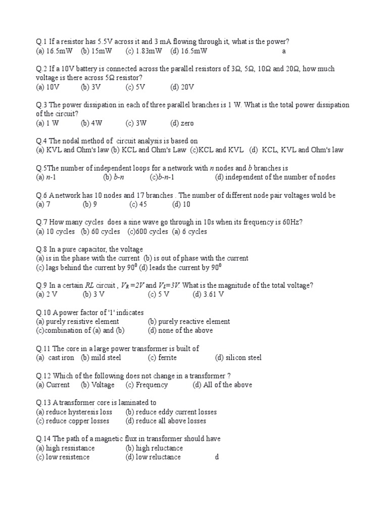Electrical Engineering Aptitude Paper | PDF | Inductor | Transformer