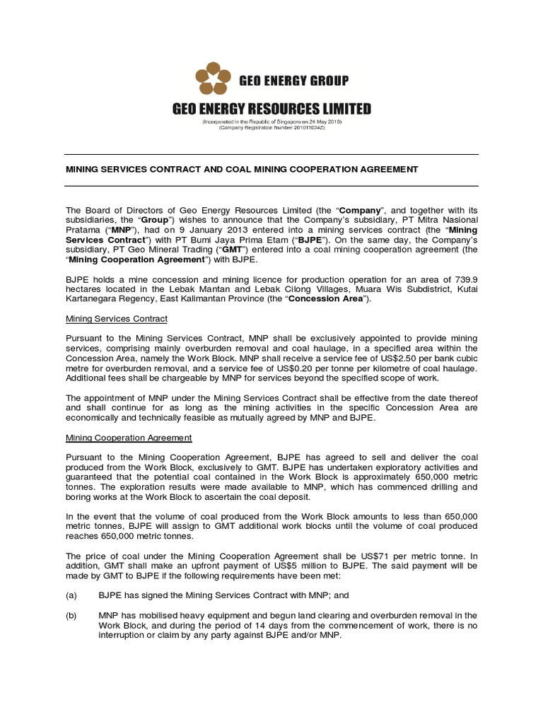 Contoh Agreement | Coal | Mining