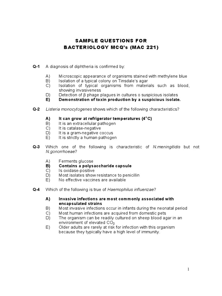 Sample MCQ's of Bacteriology (M PDF | PDF | Infection | Microbiology