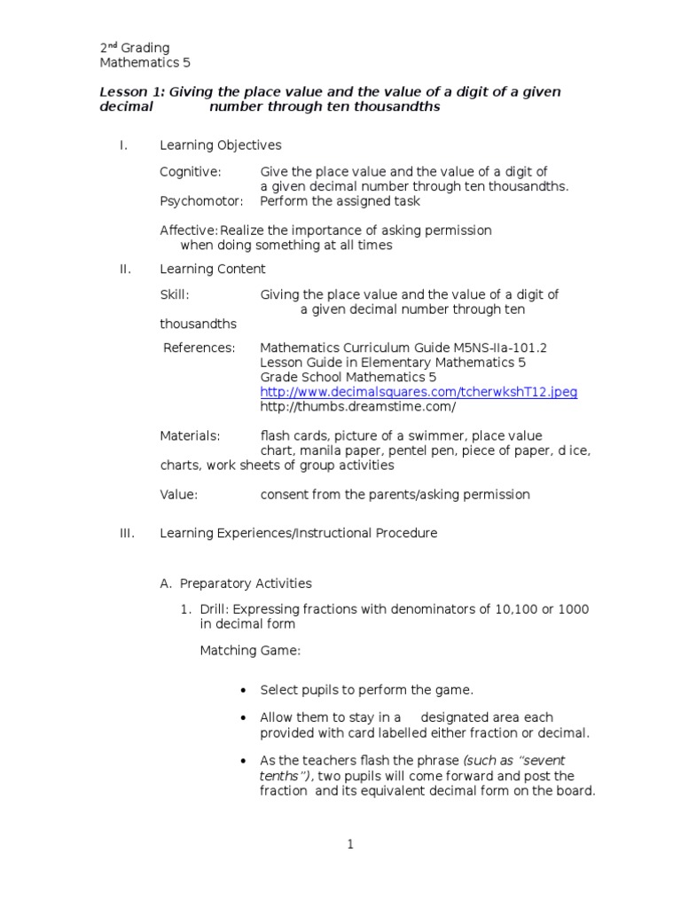 2nd Grading LP Math (1SEPT. | PDF | Subtraction | Numbers