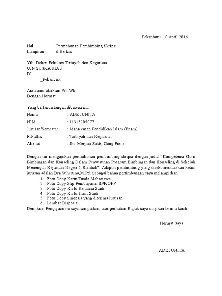 Contoh Permohonan Judul Skripsi Uin Suska Riau | PDF