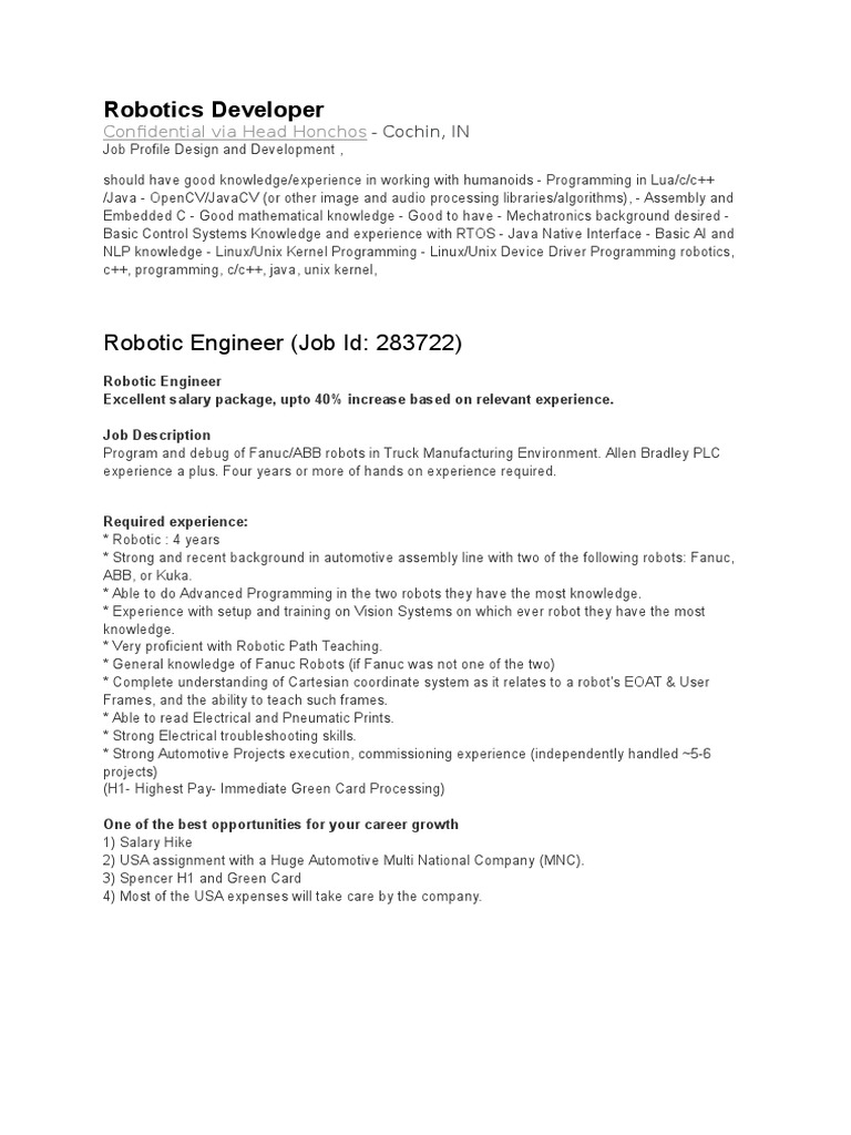 Robotics Engineer Job Opportunity | PDF