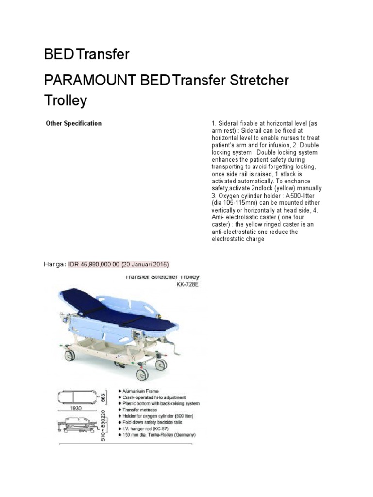 BED Transfer Paramount Bed Transfer Stretcher Trolley: Other ...