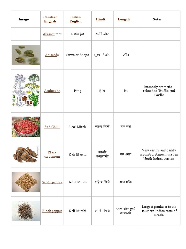 List of Indian Spices - Wiki | PDF | Coriander | Turmeric