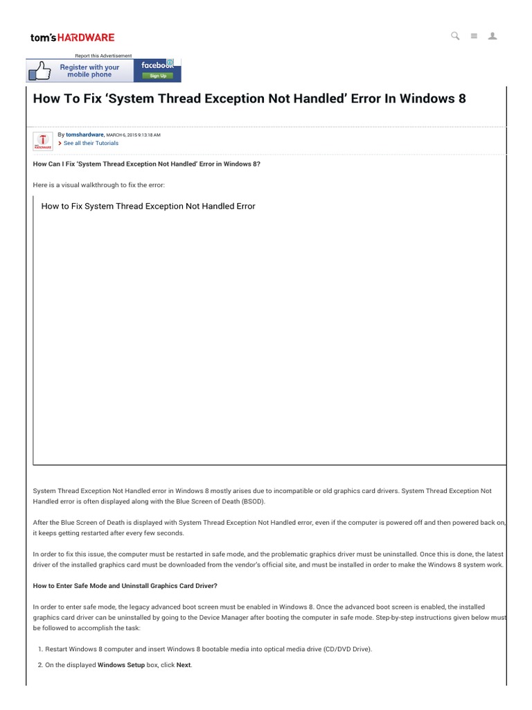 How To Fix System Thread Exception Not Handled' Error in Windows 8 ...