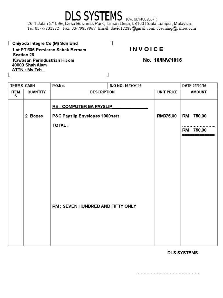 Invoice: 26-1 Jalan 2/109E, Desa Business Park, Taman Desa, 58100 Kuala Lumpur, Malaysia | PDF
