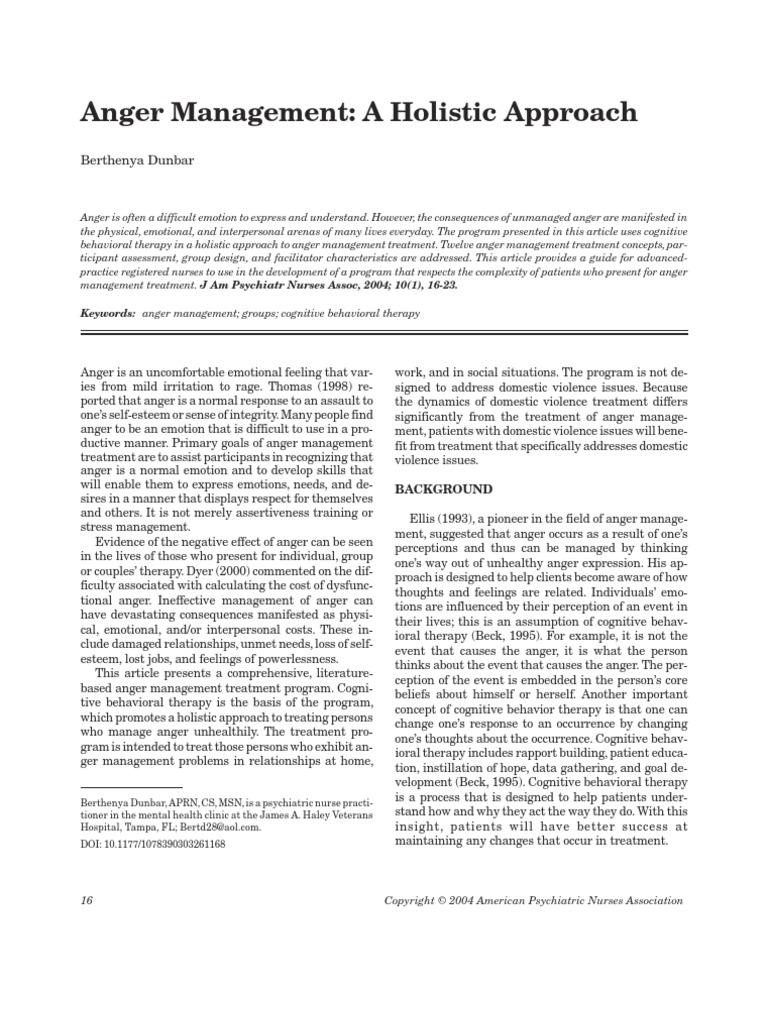Anger Management A Holistic Approach | PDF | Anger | Cognitive ...