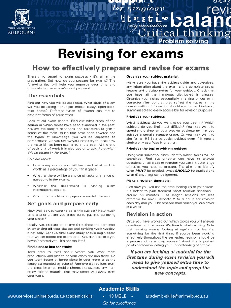 Revising For Exams Update 051112 PDF | PDF | Understanding | Test ...