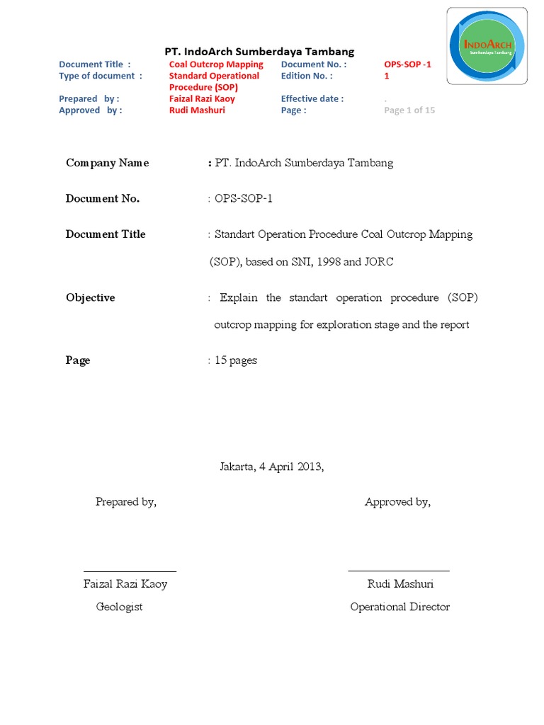 SOP Coal Mapping 040413 r0 | PDF | Structural Geology | Geology